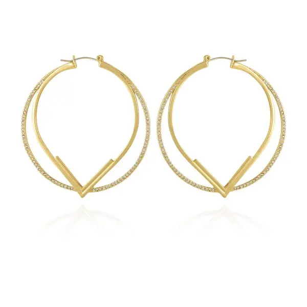 Vince Camuto V Pave Double Hoop Earrings - Gold Tone