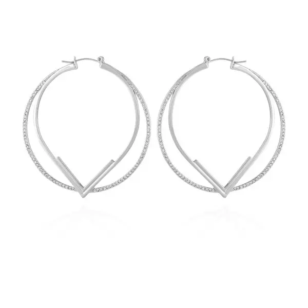 Vince Camuto Double Hoop V Pave Earrings - Silver Tone