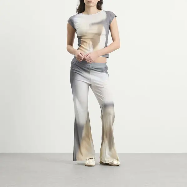 KIJUN Sheer Print Flared Trousers