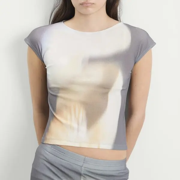 KIJUN Print Cap-sleeve Top