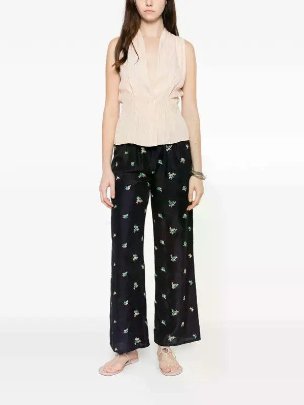 FORTE_FORTE Floral Wide-leg Trousers - Black