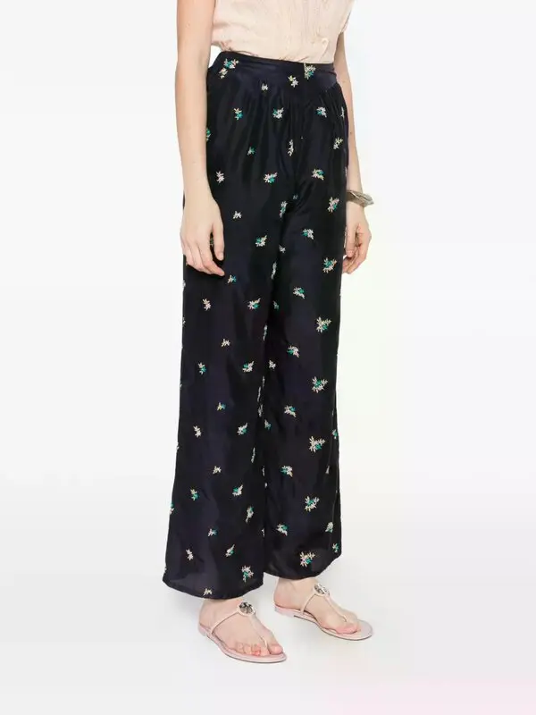 FORTE_FORTE Floral Wide-leg Trousers - Black