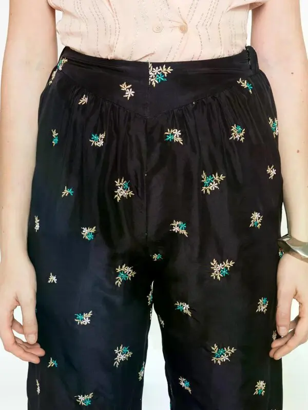 FORTE_FORTE Floral Wide-leg Trousers - Black
