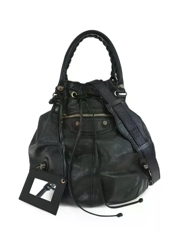 Balenciaga 2010s Pompon Leather Tote Bag - Black