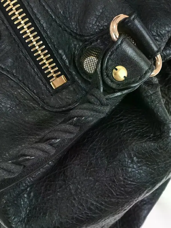 Balenciaga 2010s Pompon Leather Tote Bag - Black