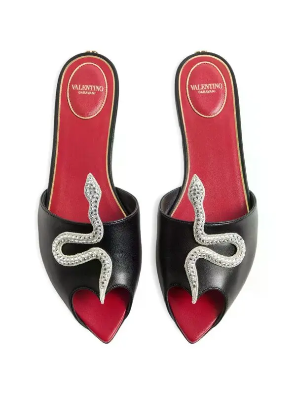 Valentino Garavani Coeur Vipère Kidskin Slide Sandals - Black
