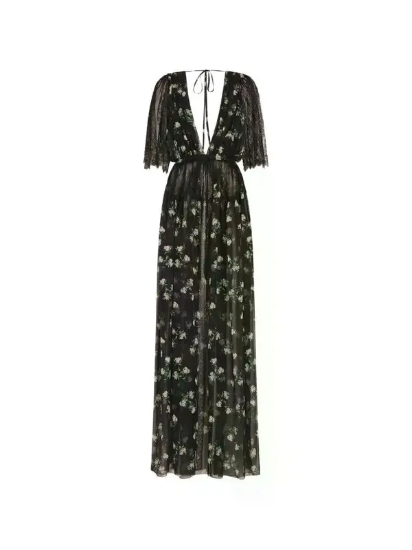 Dolce & Gabbana Lace Detail Floral-pattern Long Dress - Black