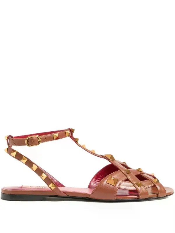 Valentino Garavani Studded Kidskin Sandals - Brown