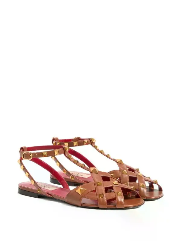Valentino Garavani Studded Kidskin Sandals - Brown