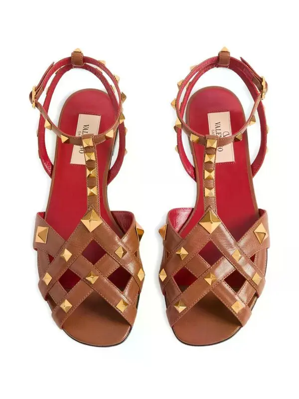 Valentino Garavani Studded Kidskin Sandals - Brown