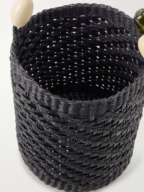 SENSI STUDIO Embellished Leather-trimmed Straw Bucket Bag