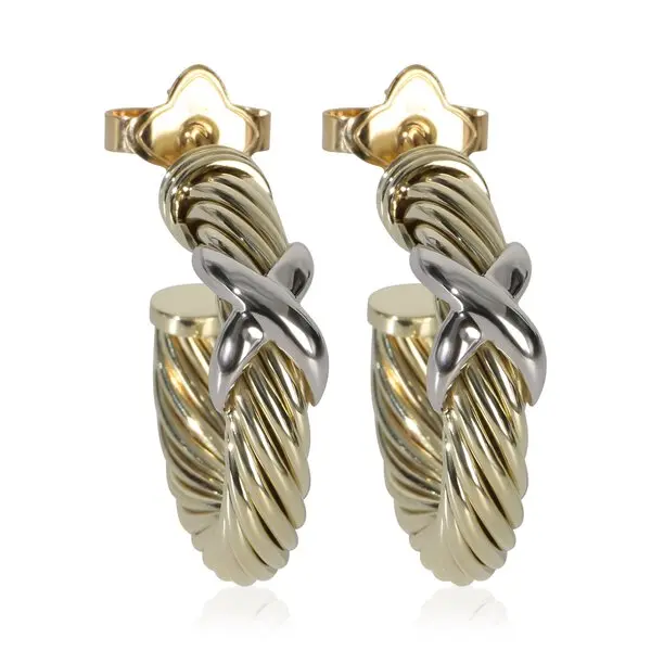 David Yurman 14k White Gold & Yellow Gold Cable X Hoop Earrings - White_gold/yellow_gold