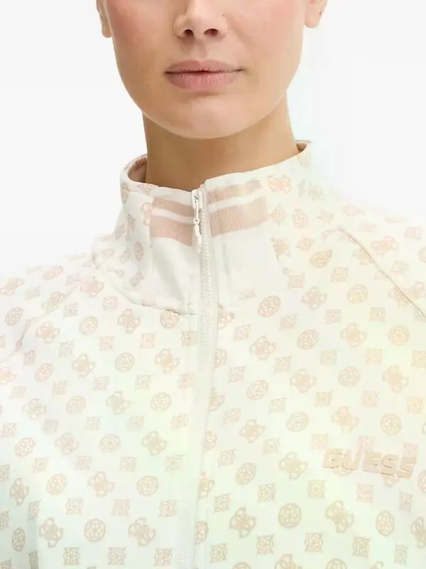 Guess Monogram Print Zip-up Top - Neutrals