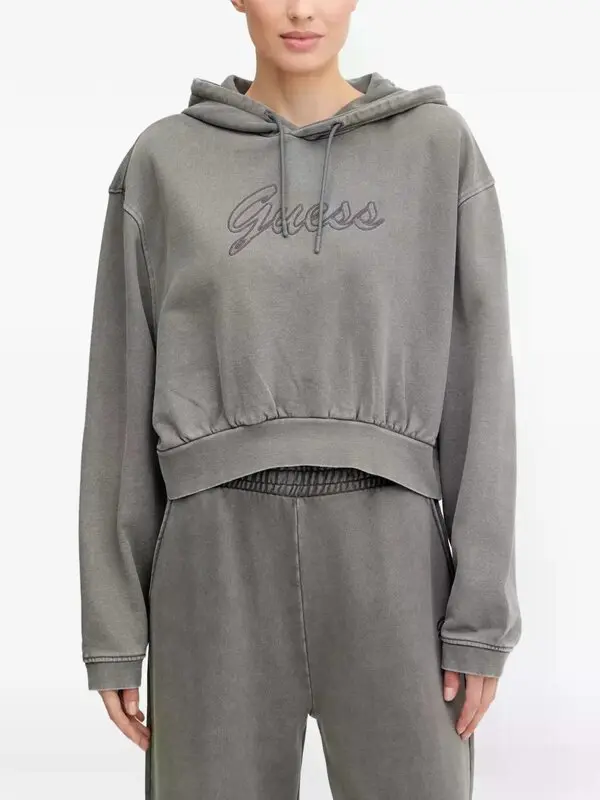 Guess Logo-embroidered Hoodie - Grey