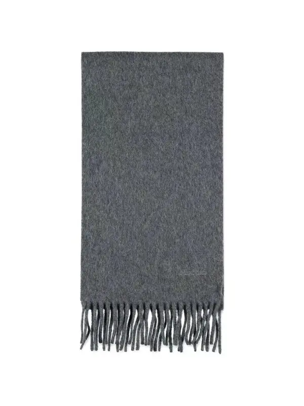 Max Mara Embroidered Logo Fringe Scarf - Grey