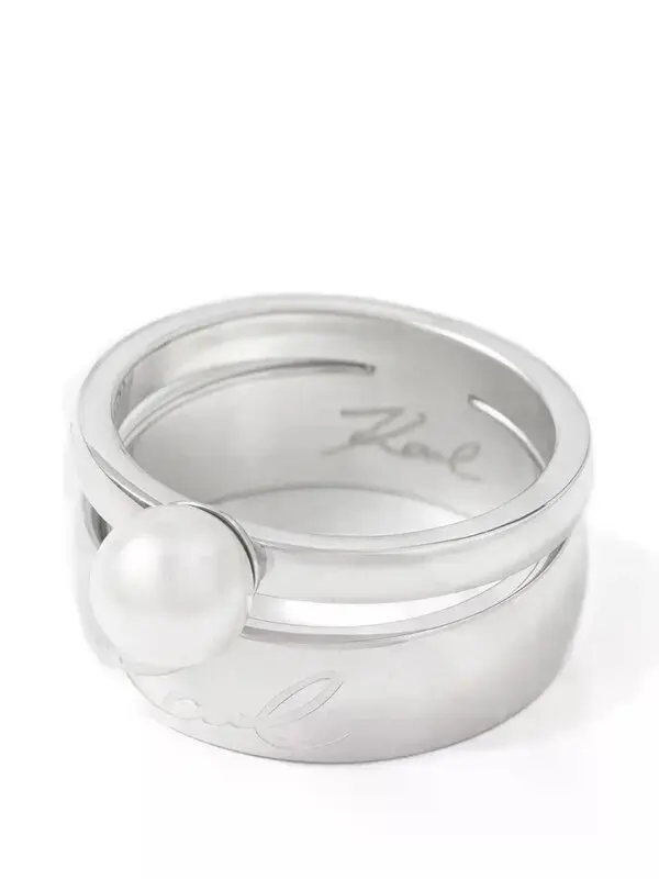 Karl Lagerfeld Logo-engraved Pearl Ring - Silver