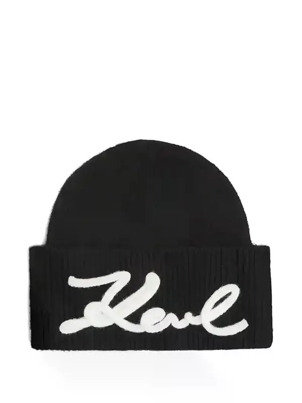 Karl Lagerfeld Knitted Logo Beanie - Black