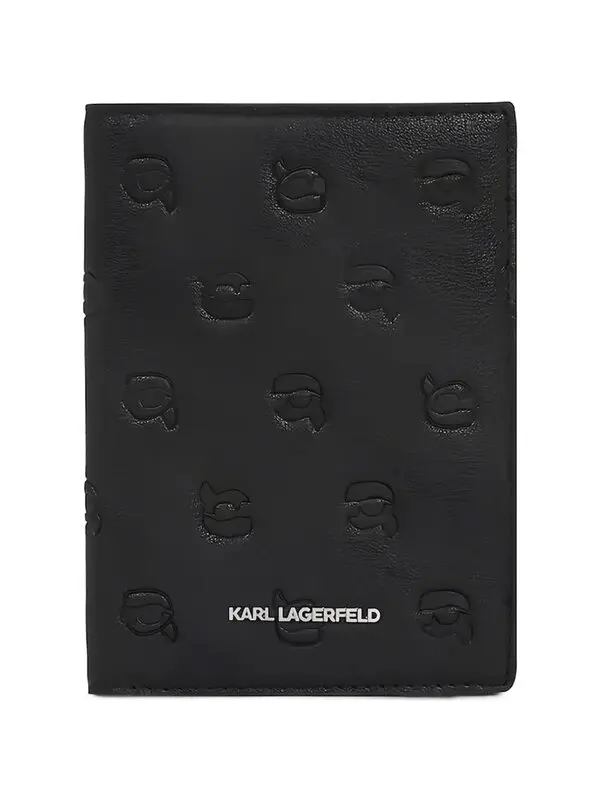 Karl Lagerfeld Ikon Monogram Passport Case - Black