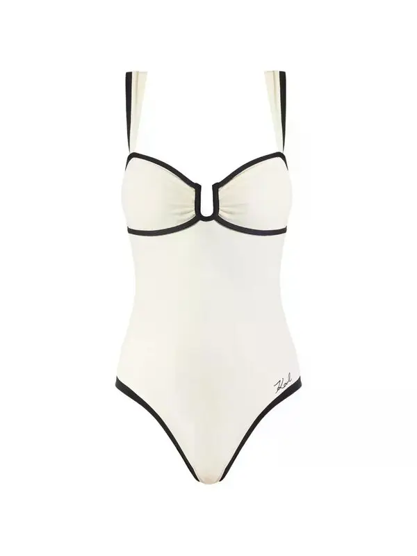 Karl Lagerfeld Signature Piped Swimsuit - Neutrals