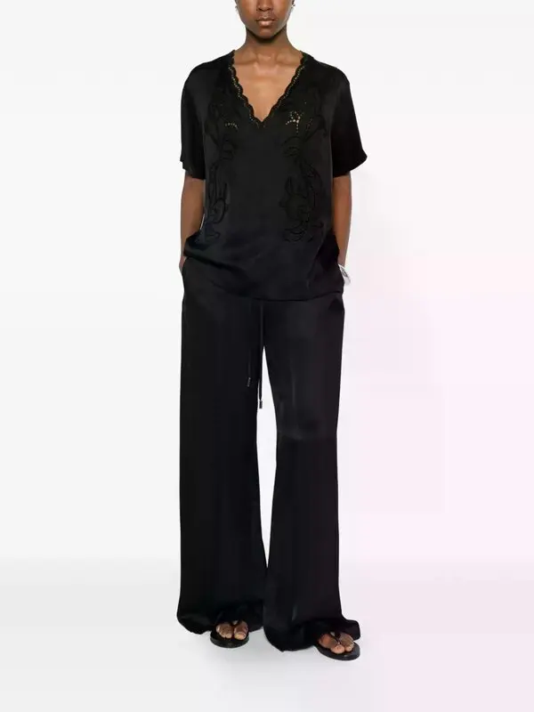 ERMANNO FIRENZE Floral-embroidery V-neck Top