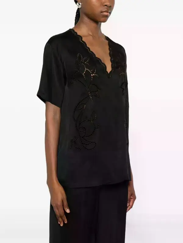 ERMANNO FIRENZE Floral-embroidery V-neck Top