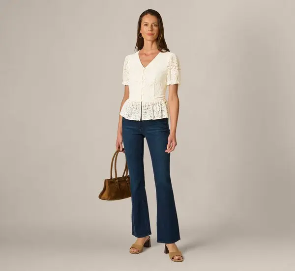 Adrianna Papell Lace Ruffle Peplum Top