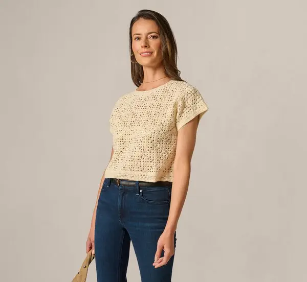 Adrianna Papell Short Sleeve Crochet Top