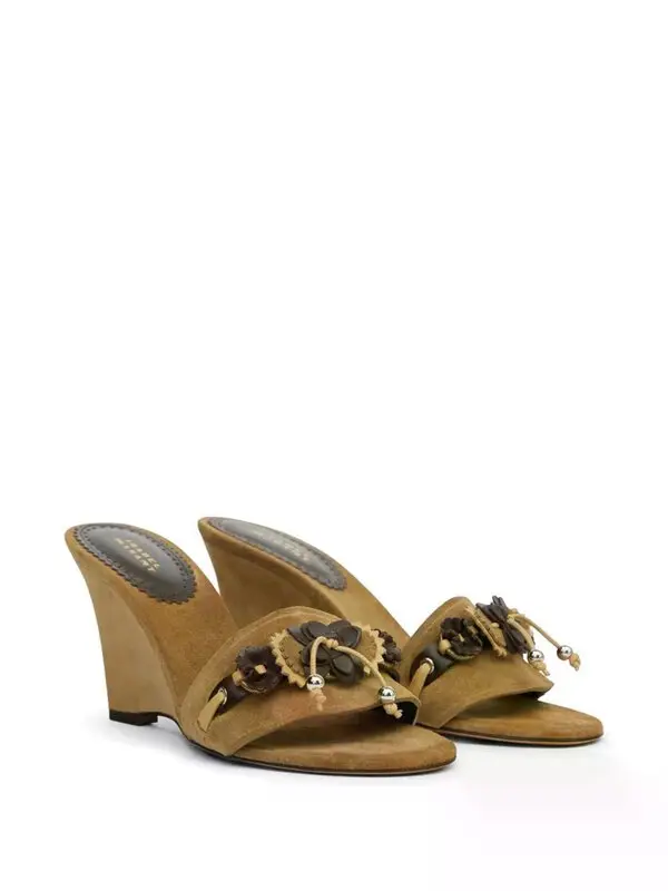 Isabel Marant Étoile Suede Decorated-strap Wedge Mules - Neutrals