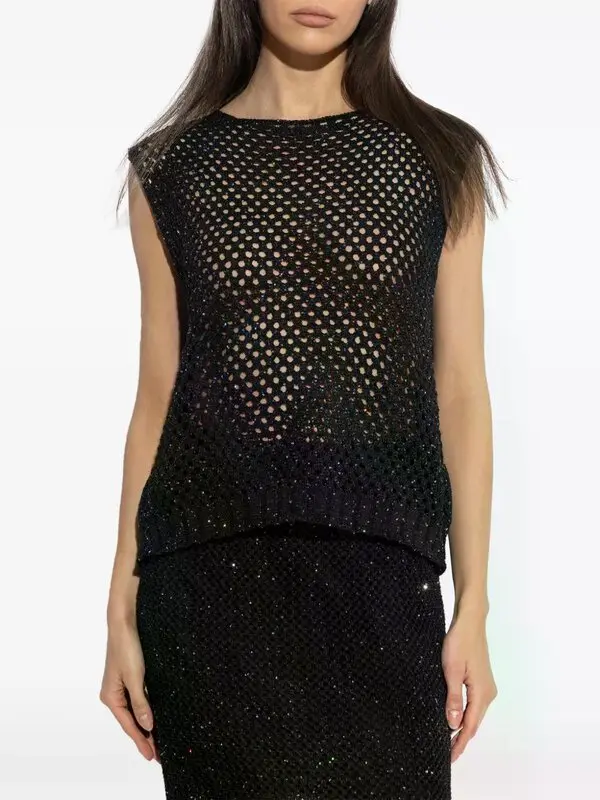 AKEP Sequin-embellished Open-knit Vest
