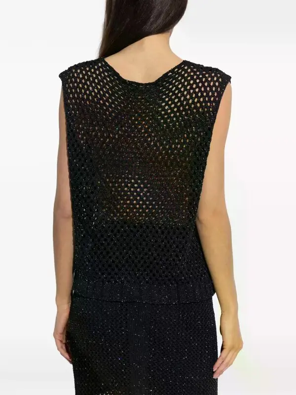 AKEP Sequin-embellished Open-knit Vest