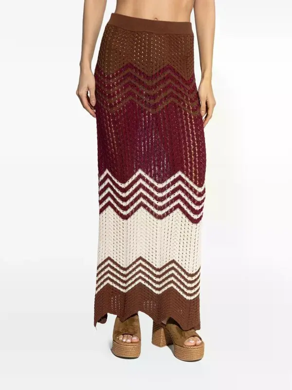 AKEP Zigzag-pattern Knitted Maxi Skirt