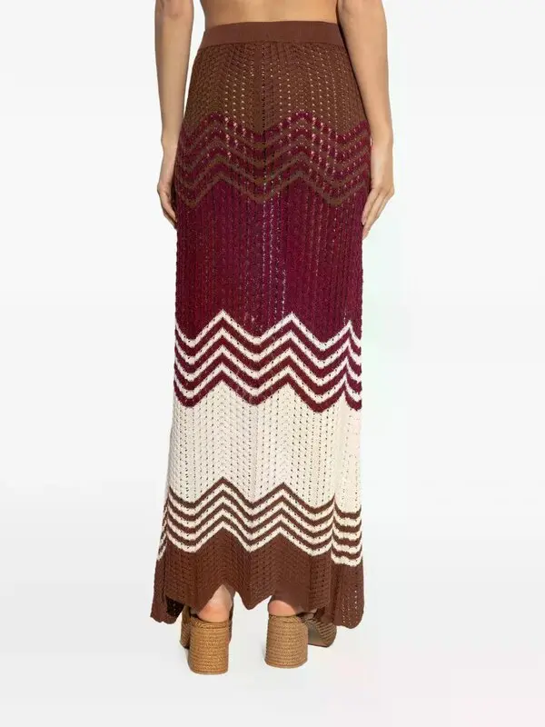 AKEP Zigzag-pattern Knitted Maxi Skirt