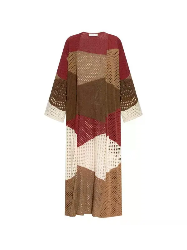 AKEP Colour-block Open-knit Cardigan