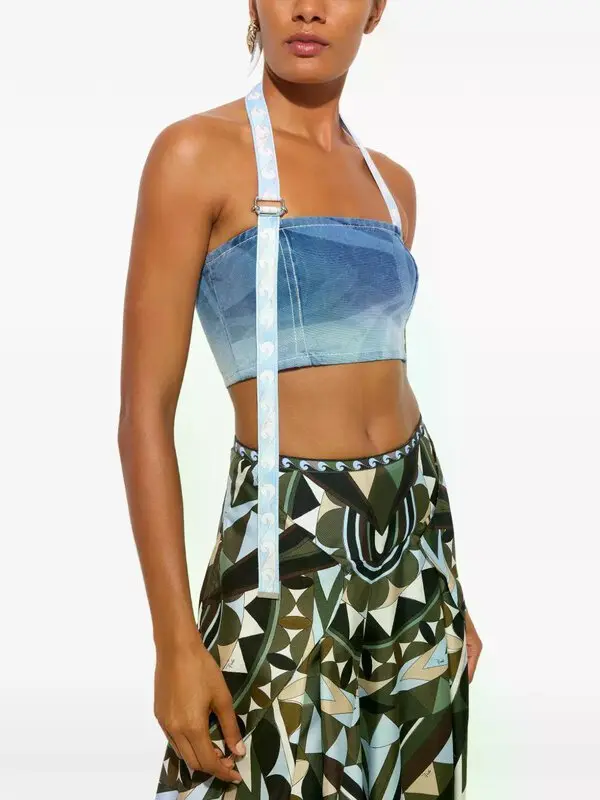 Emilio Pucci Marmo Print Denim Strapless Top