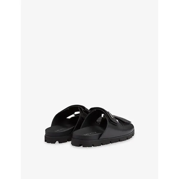 Prada Enamelled-logo Leather Slides