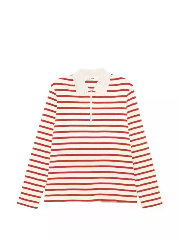 JIL SANDER Striped Zip Polo Shirt - Red