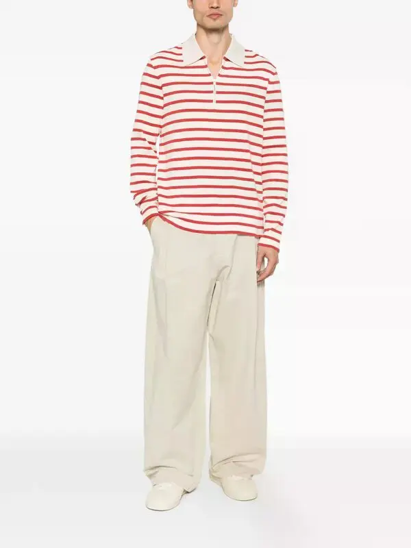 JIL SANDER Striped Zip Polo Shirt - Red