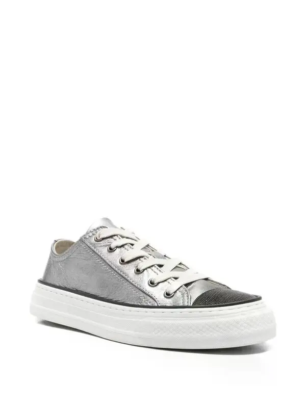 Brunello Cucinelli Metallic Lace-up Sneakers - Silver