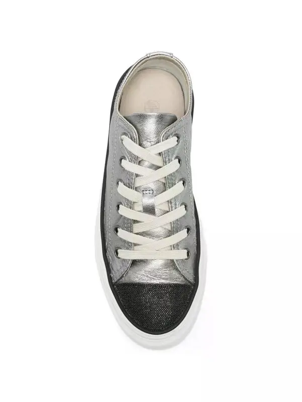 Brunello Cucinelli Metallic Lace-up Sneakers - Silver