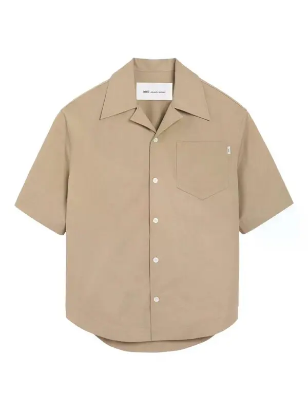 AMI Paris Short Sleeve Camp Collar Shirt In Cotton Gabardine