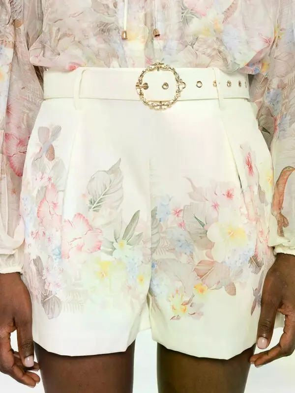 PAPER LACE Floral Print Belted Shorts