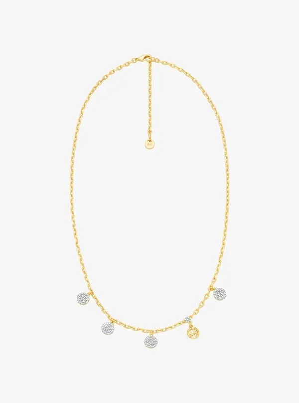Michael Kors Brass Pavé Disk Charm Necklace - Silver