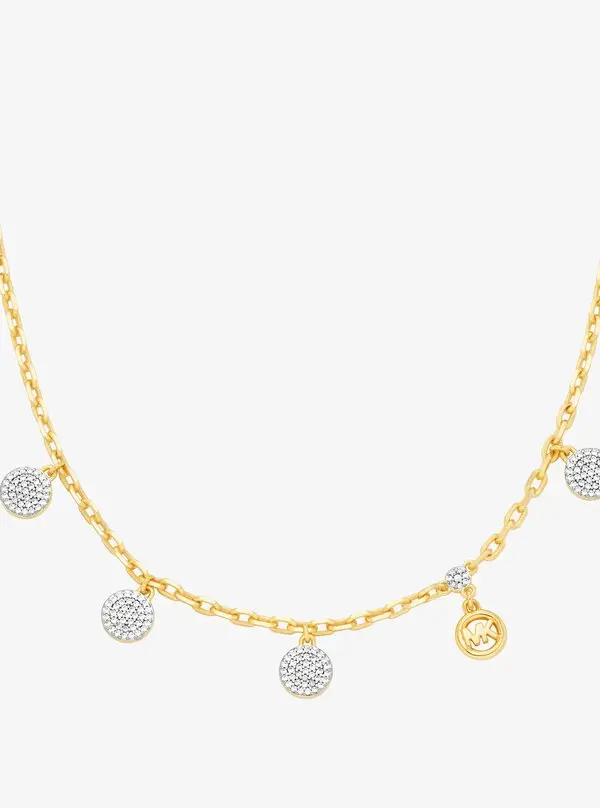 Michael Kors Brass Pavé Disk Charm Necklace