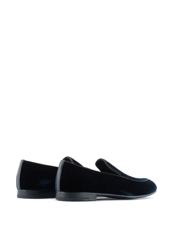 Giorgio Armani Embroidered Logo Velvet Loafers - Blue