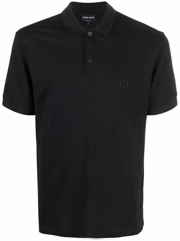 Giorgio Armani Piquet Cotton Polo Shirt - Black