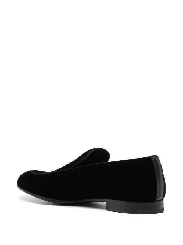 Giorgio Armani Embroidered Logo Velvet Loafers - Black