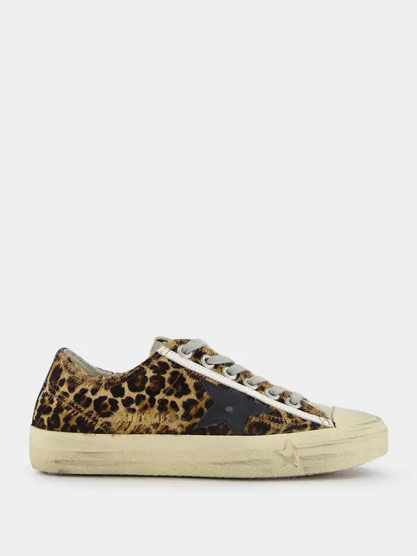 GOLDEN GOOSE V-star Leopard Horsy Sneakers - Brown