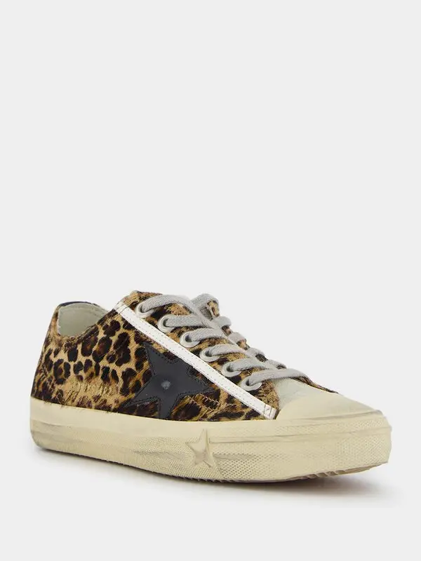 GOLDEN GOOSE V-star Leopard Horsy Sneakers - Brown