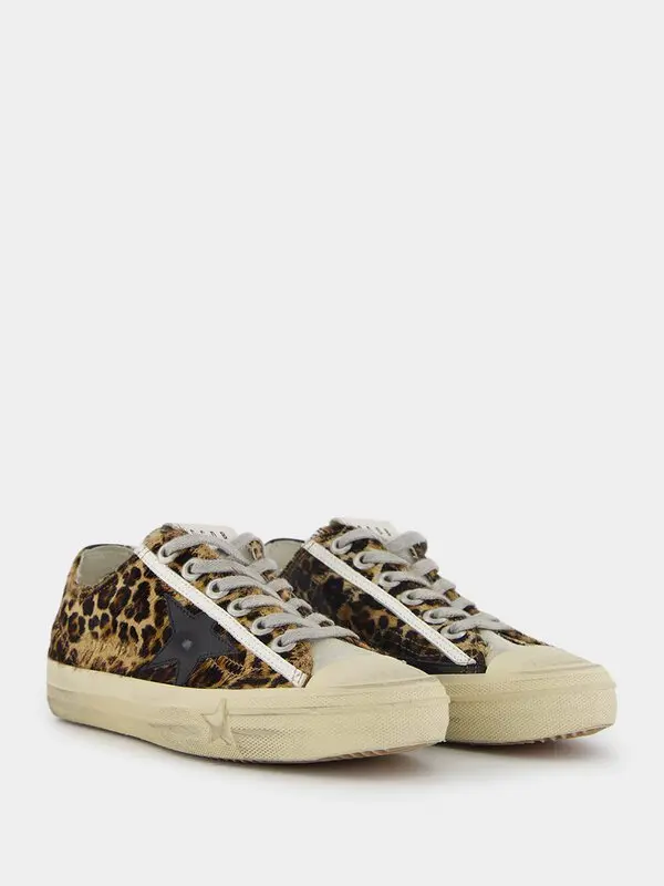 GOLDEN GOOSE V-star Leopard Horsy Sneakers - Brown