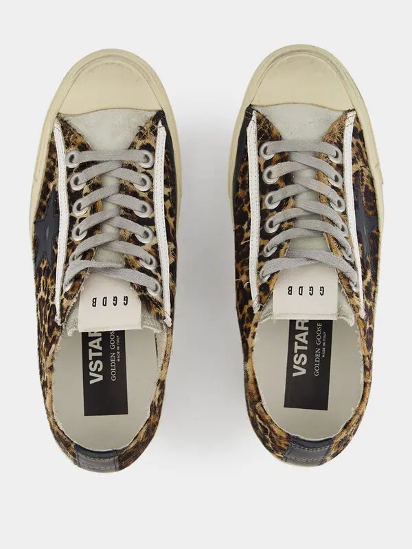 GOLDEN GOOSE V-star Leopard Horsy Sneakers - Brown